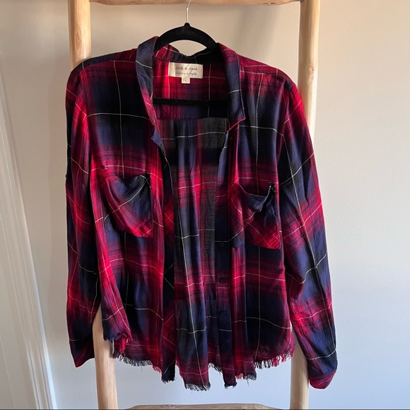 cloth & stone | Tops | Distressed Plaid With Frayed Edge Shirt | Poshmark